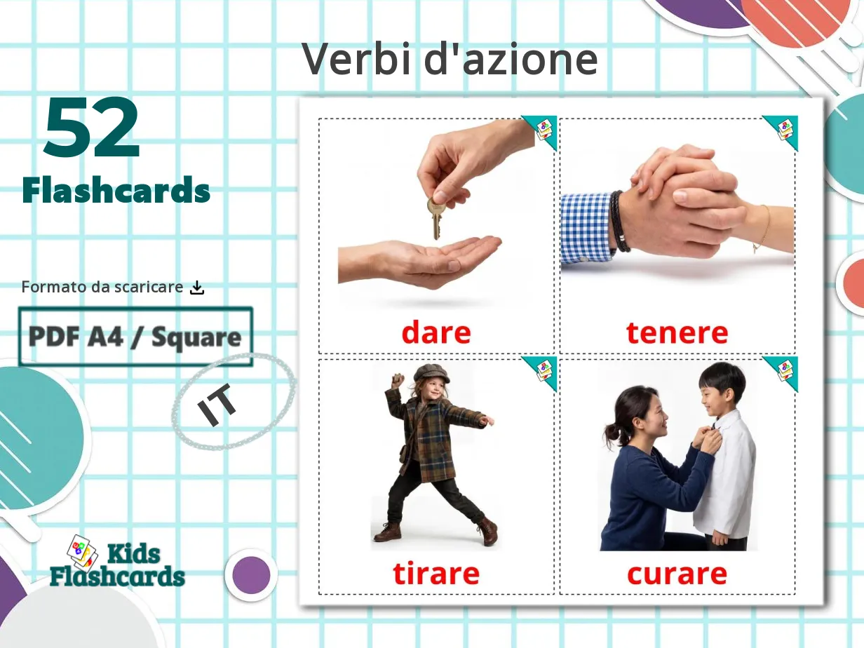 52 Flashcard GRATUITE sui Verbi d'azione in 4 Formati PDF | Immagini in ...