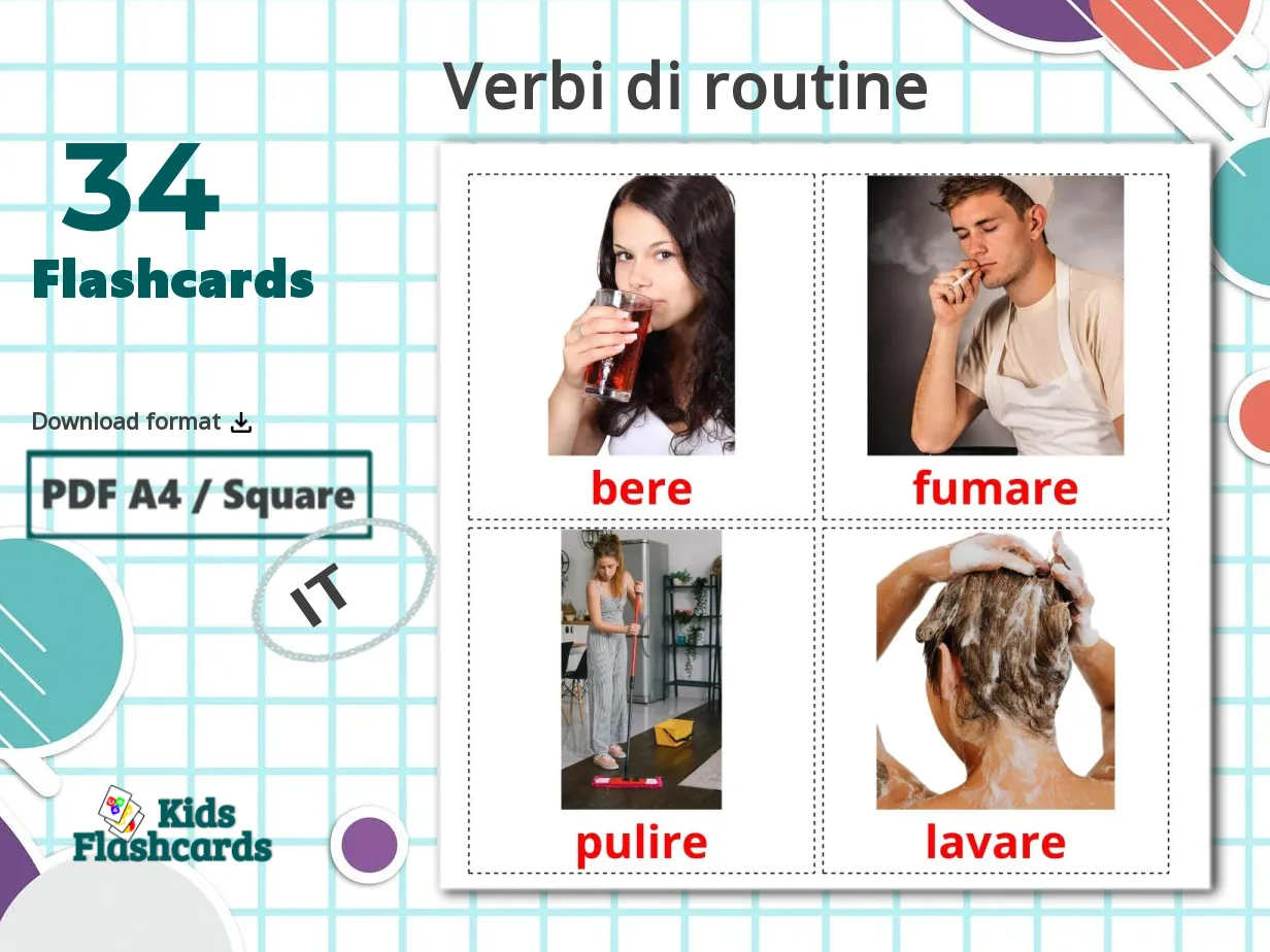 34 Printable Routine verbs Flashcards in Italian (Free PDF)