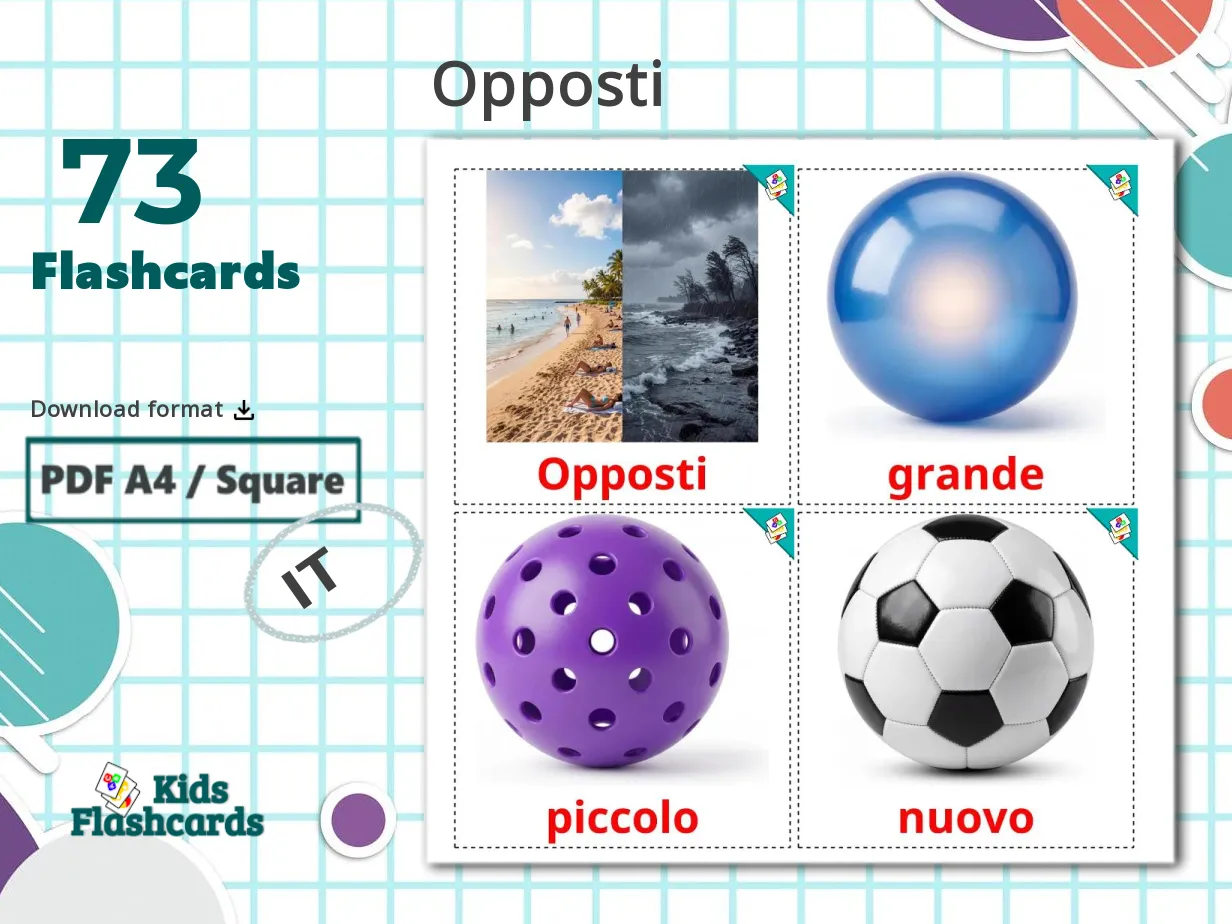 73 Printable Opposites Flashcards in Italian (Free PDF)