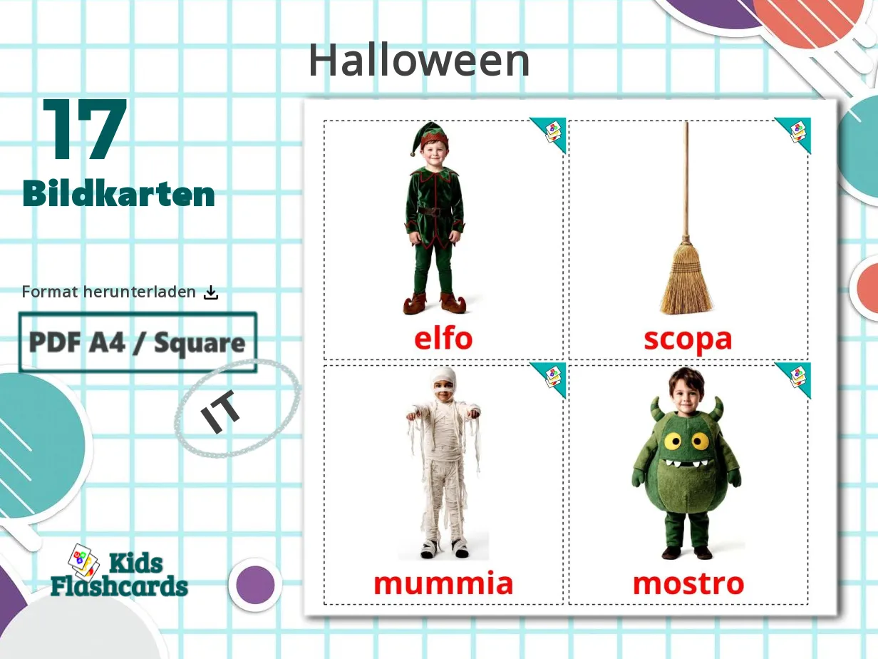 17 Halloween Bildkarten in PDF | Italienisch Bilder