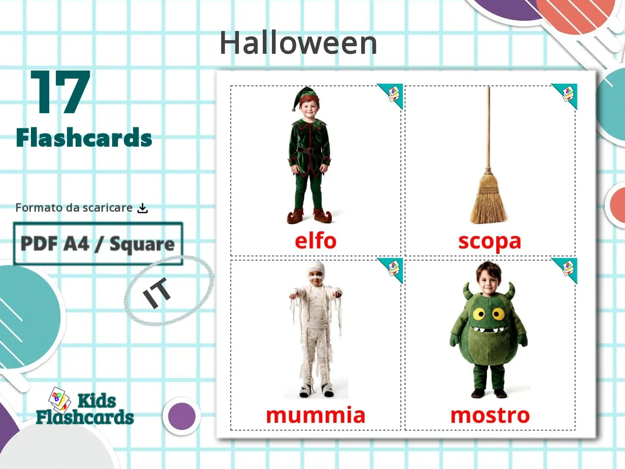 17 Flashcard GRATUITE sui Halloween in 4 Formati PDF | Immagini in Italiano