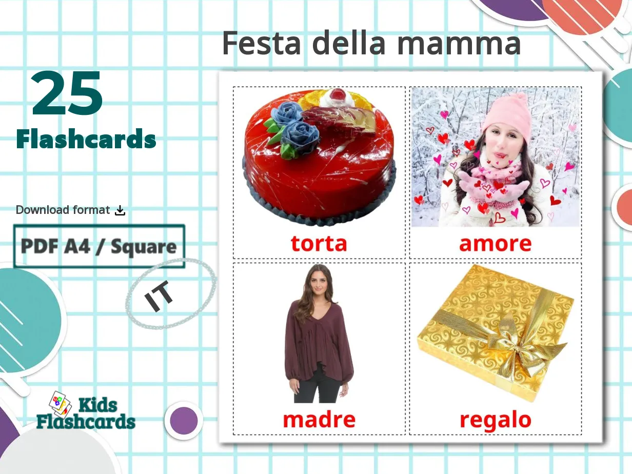 25 Printable Mother's day Flashcards in Italian (Free PDF)