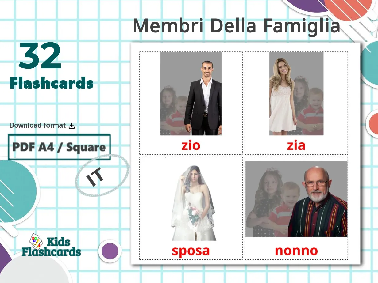 32 Printable Family members Flashcards in Italian (Free PDF)