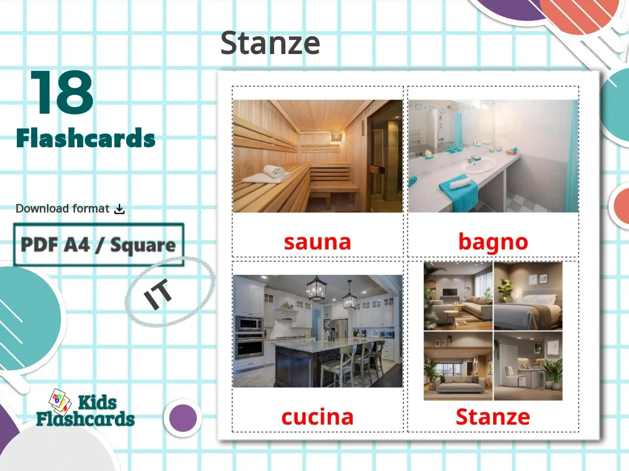 18 Printable Rooms Flashcards in Italian (Free PDF)