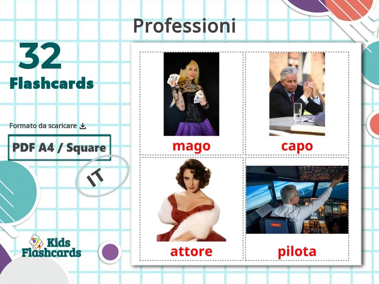 32 Flashcard GRATUITE sui Professioni in 4 Formati PDF | Immagini in ...