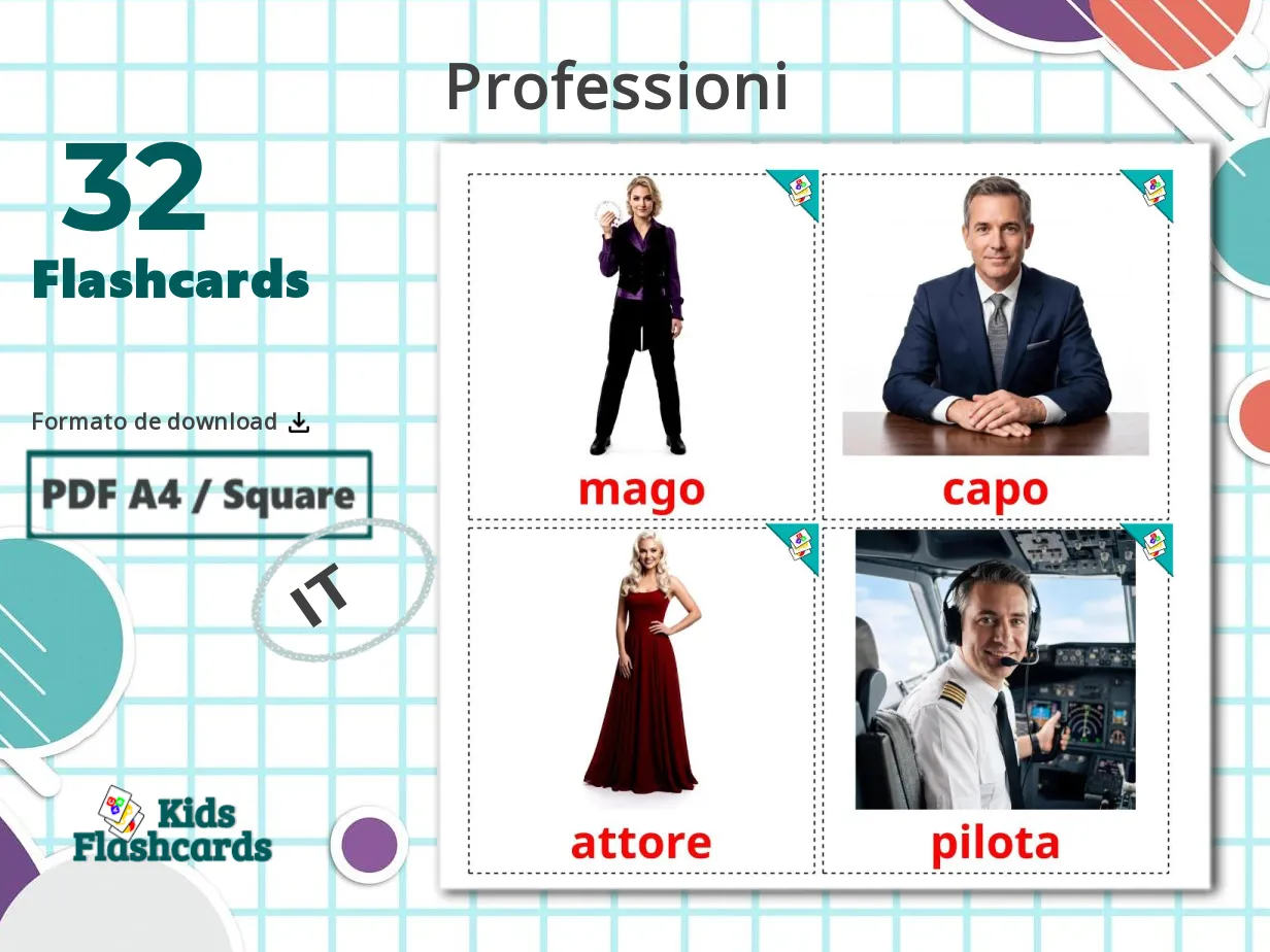 32 Cartões linguagem de Profissões GRÁTIS em 4 formatos PDF | Italiano ...