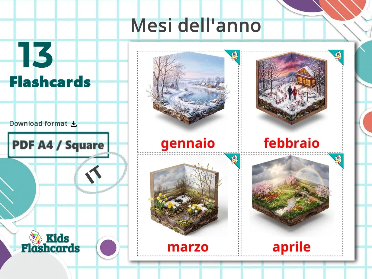 13 Printable Months of the Year Flashcards in Italian (Free PDF)