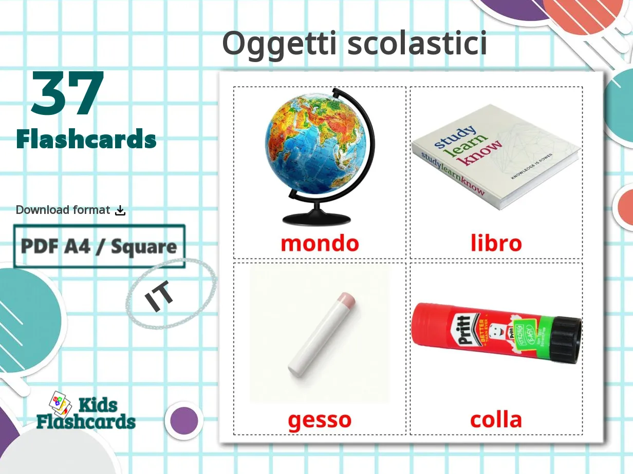 37 Printable Classroom objects Flashcards in Italian (Free PDF)