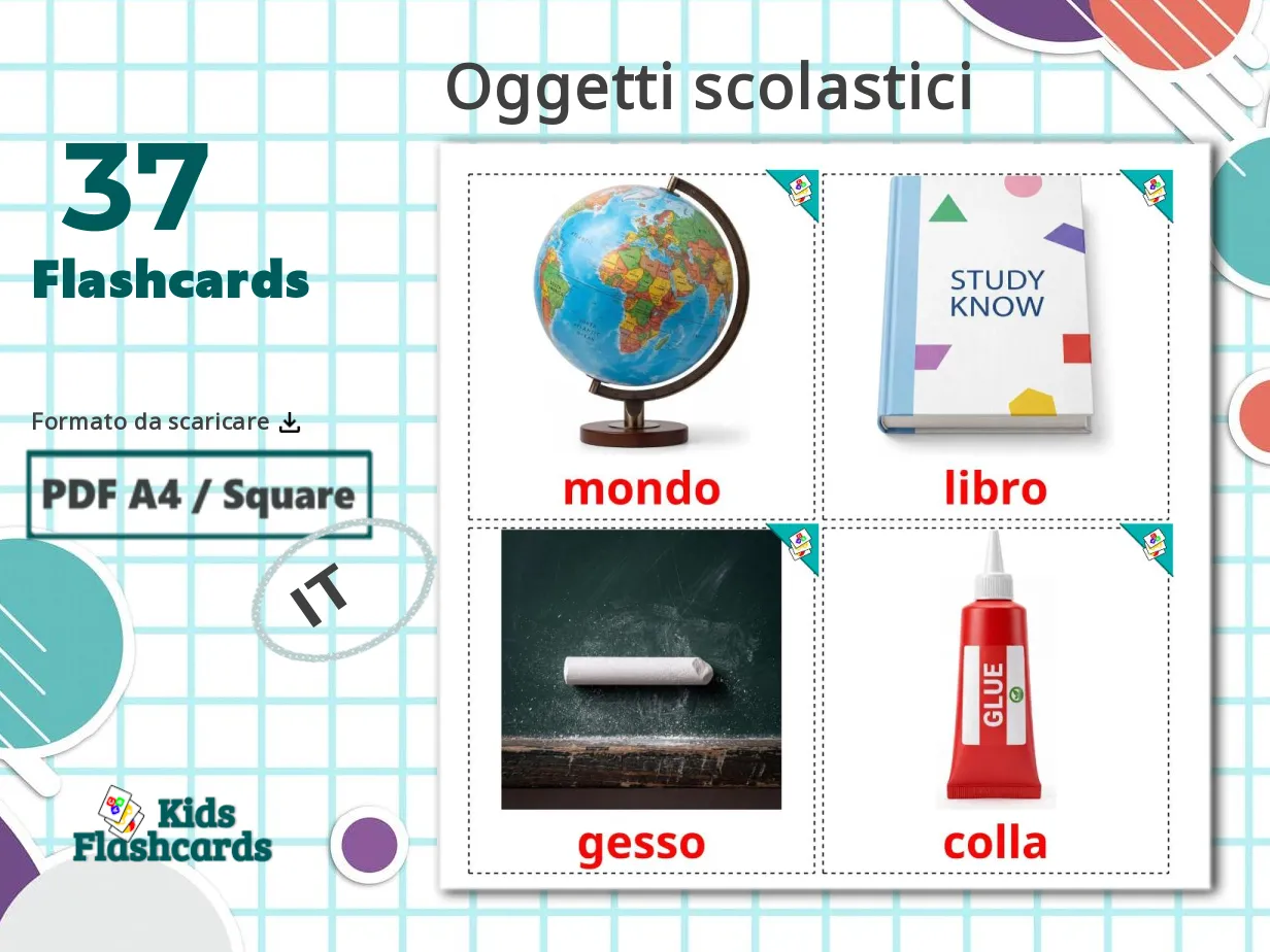 37 Flashcard GRATUITE sui Oggetti scolastici in 4 Formati PDF ...