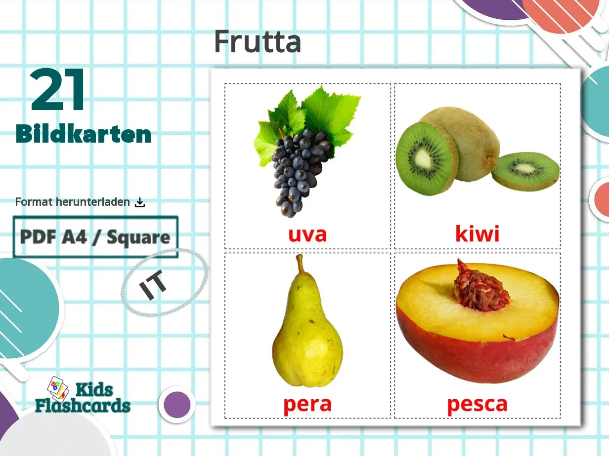 21 Obst Karteikarten in PDF | Italienisch Bilder