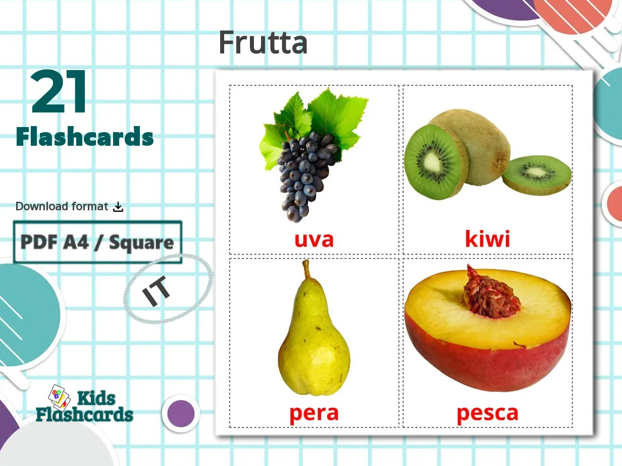 21 Printable Fruits Flashcards in Italian (Free PDF)