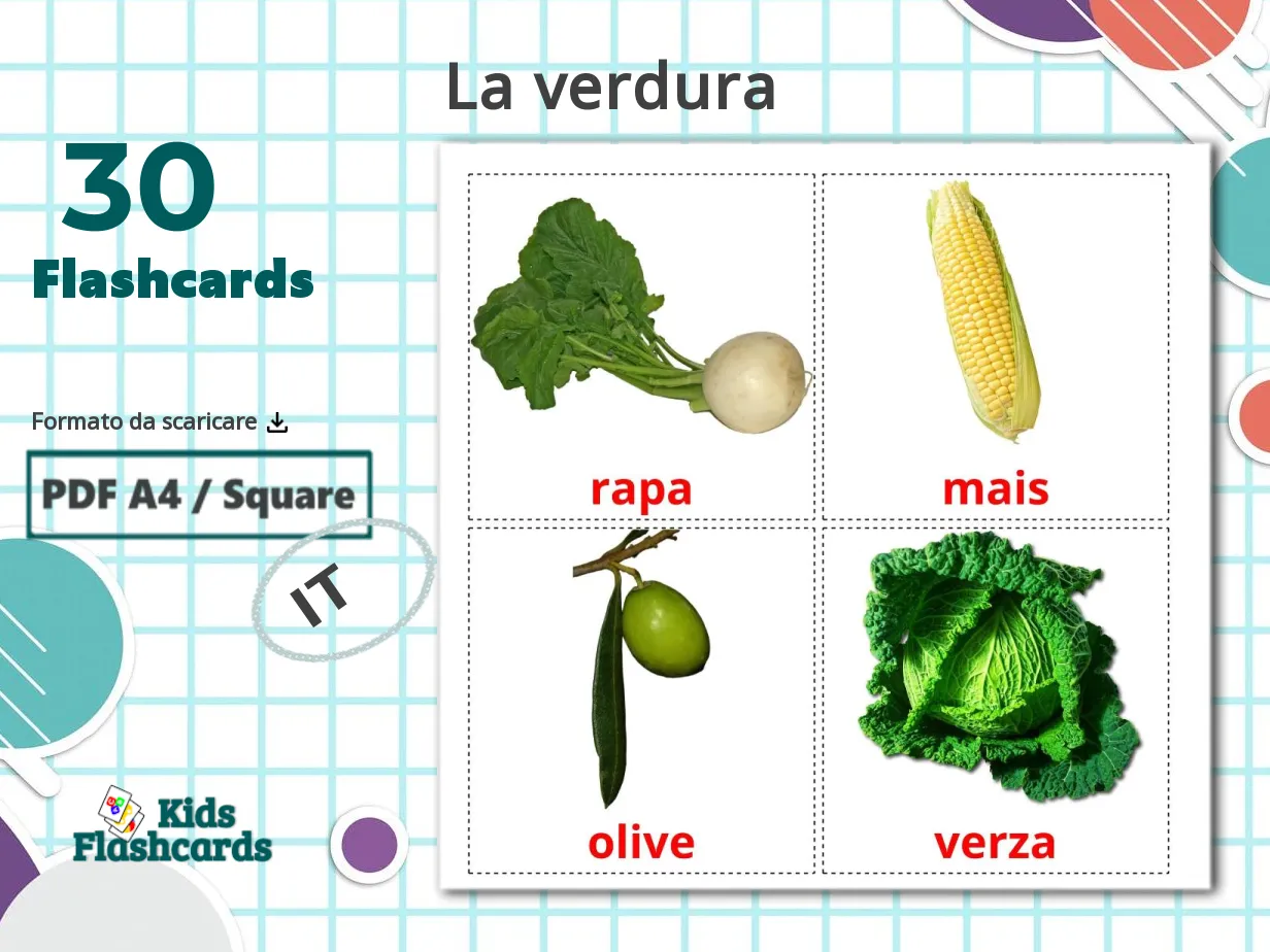30 Flashcard GRATUITE sui La verdura in 4 Formati PDF | Immagini in ...