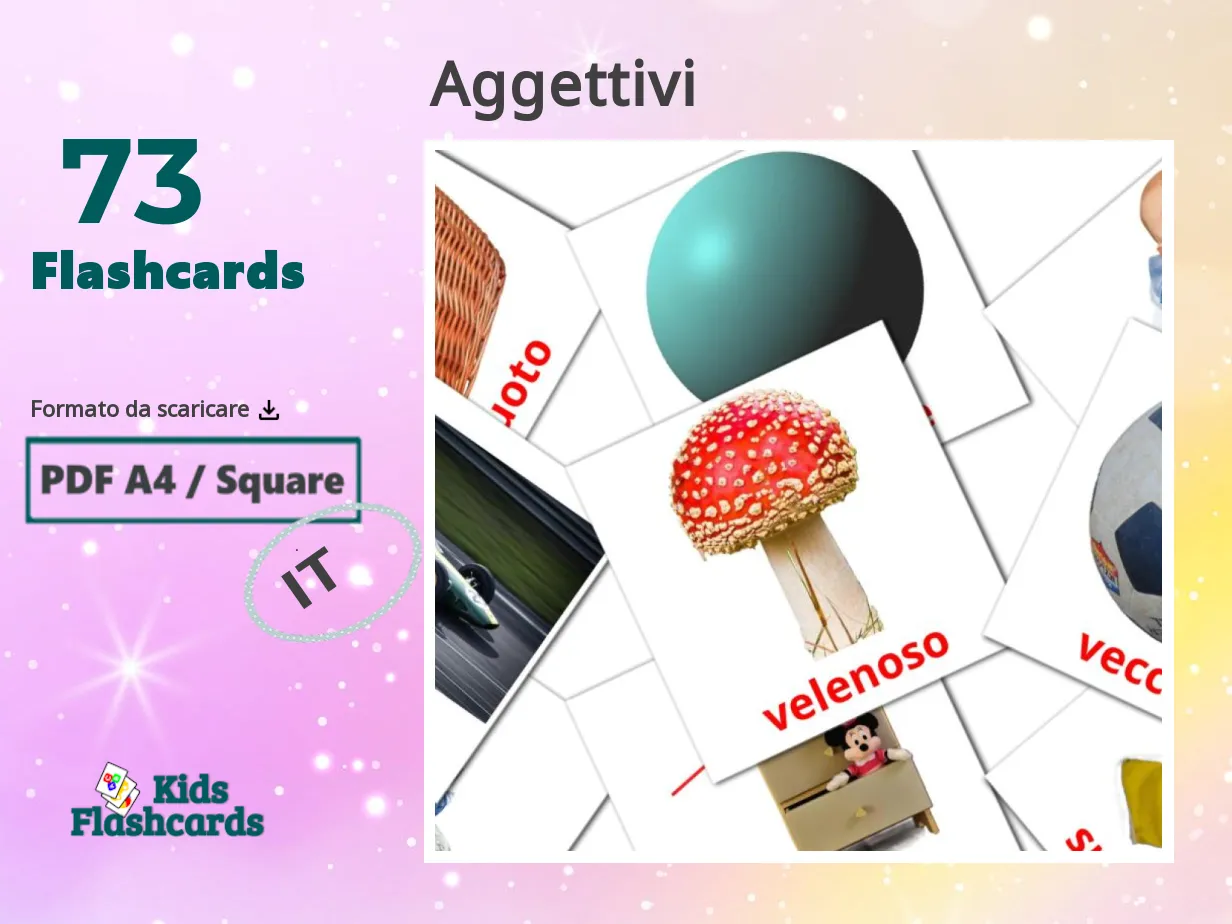 73 Flashcard GRATUITE sugli Aggettivi in Italiano | 4 PDF Stampabili