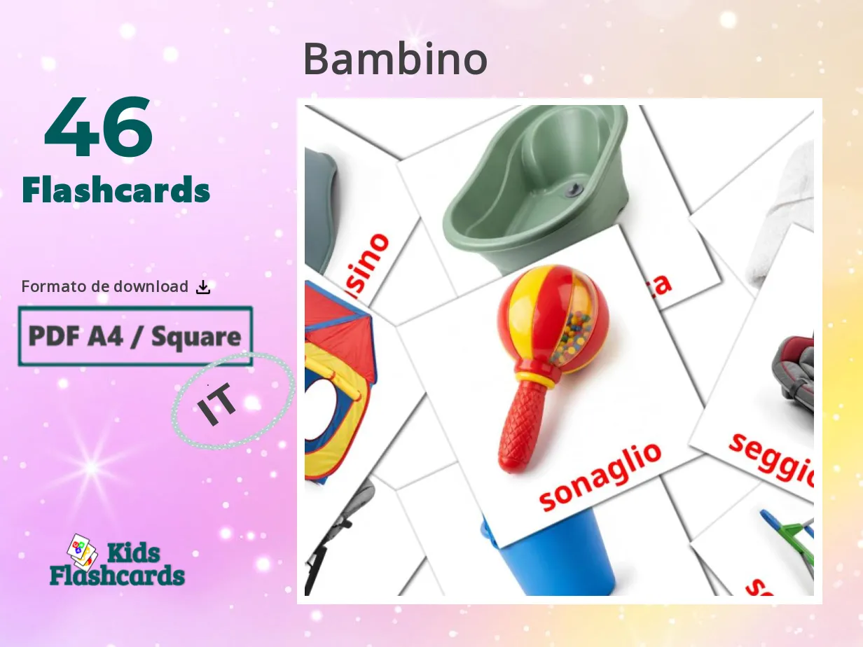 46 Flashcards de Bebê GRÁTIS em Italiano | 4 PDFs imprimíveis