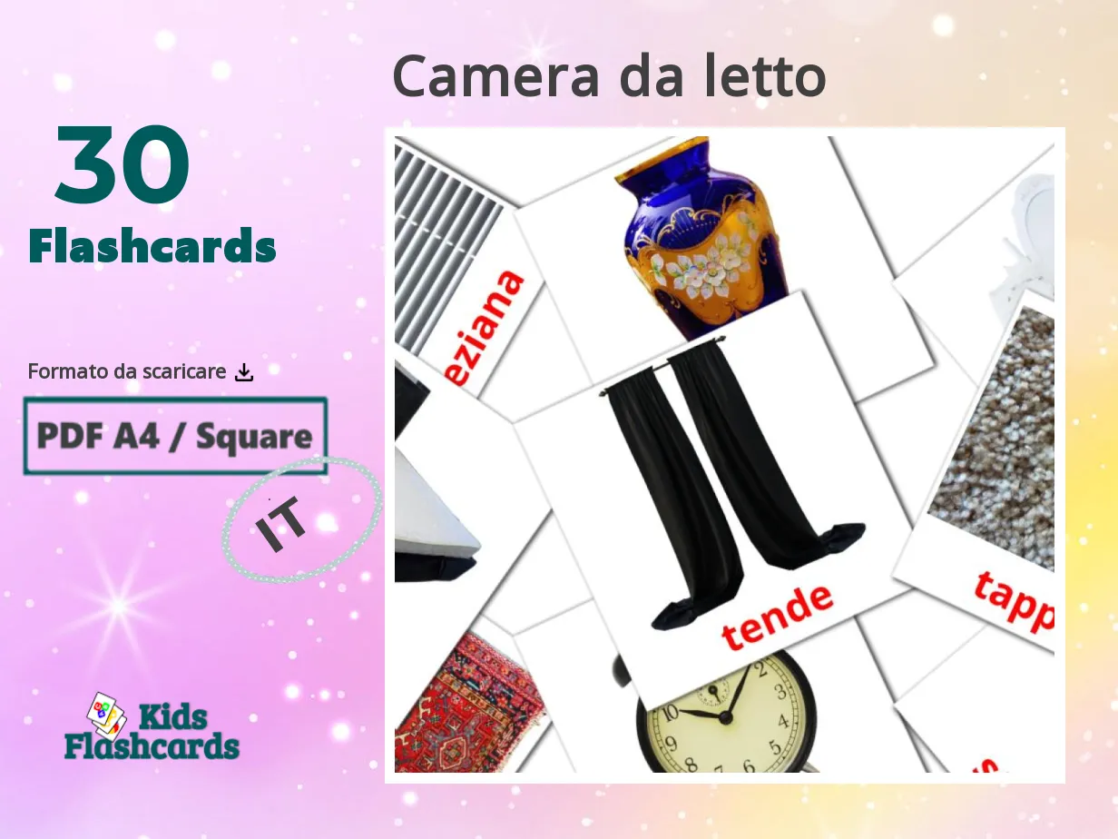 30 Flashcard GRATUITE sugli Camera da letto in Italiano | 4 PDF Stampabili