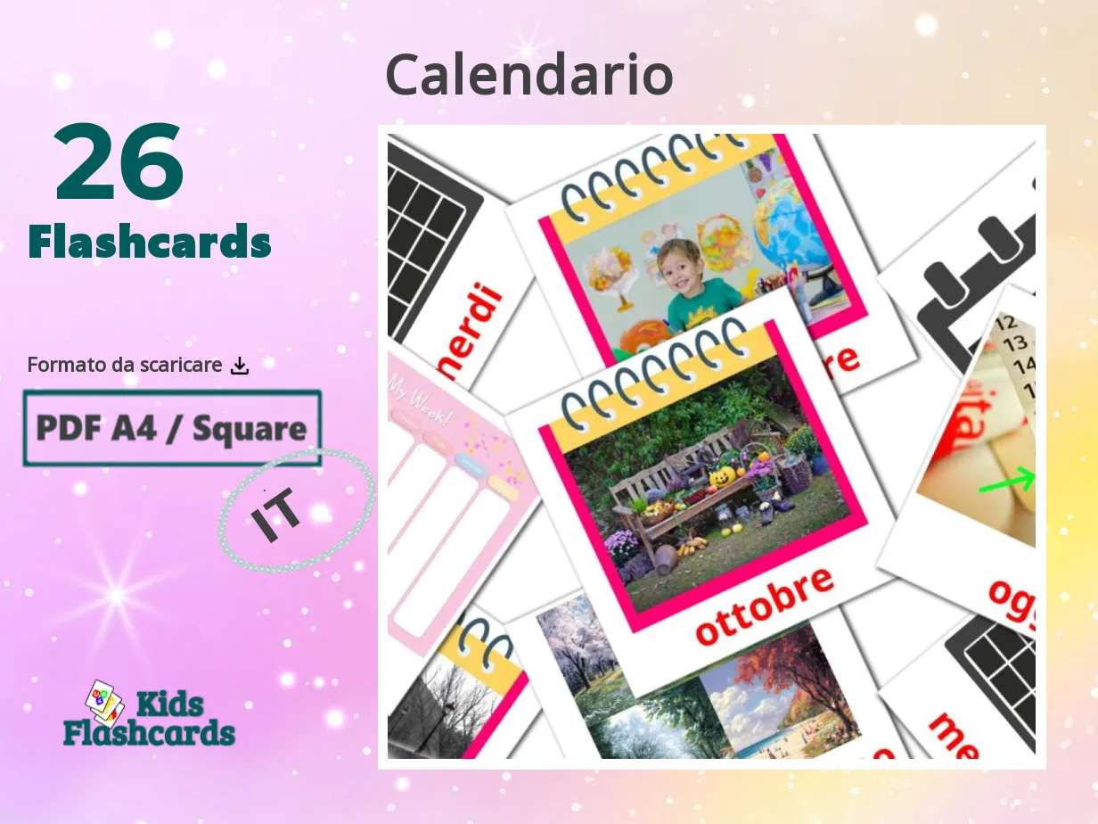 26 Flashcard GRATUITE sugli Calendario in Italiano | 4 PDF Stampabili