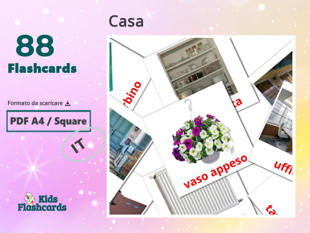 88 Flashcard GRATUITE sugli Casa in Italiano | 4 PDF Stampabili