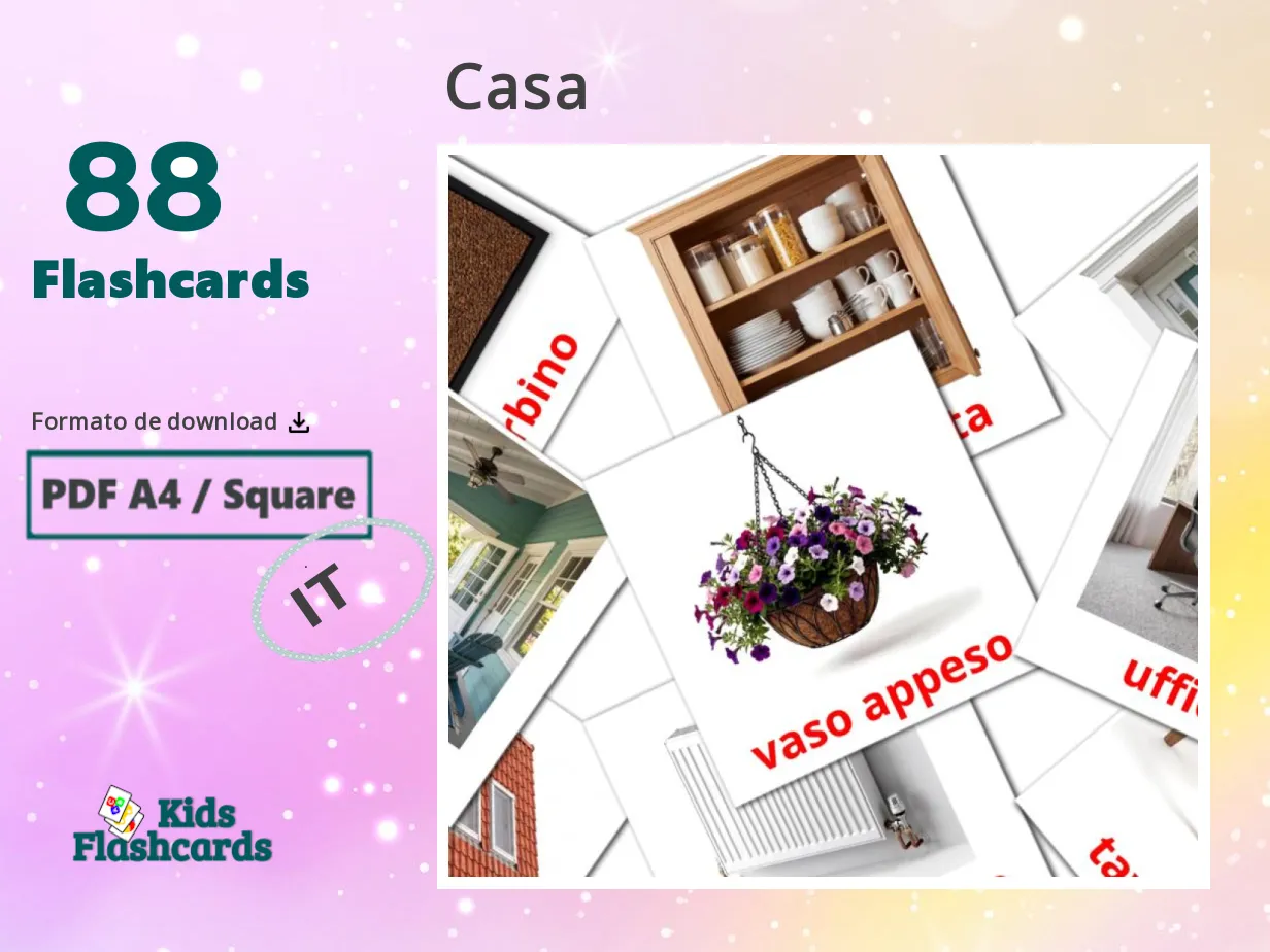 88 Flashcards de Casa GRÁTIS em Italiano | 4 PDFs imprimíveis