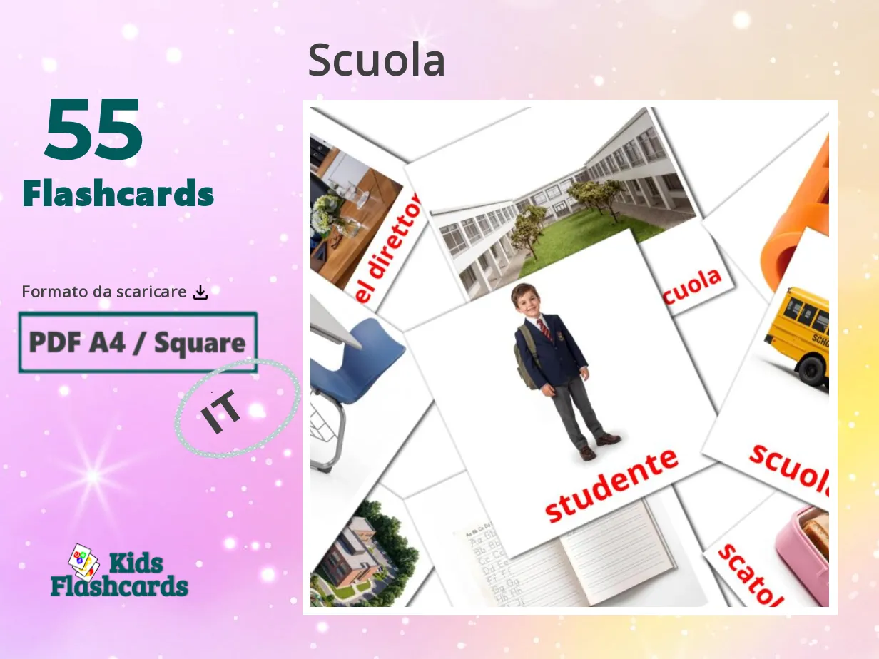 55 Flashcard GRATUITE sugli Scuola in Italiano | 4 PDF Stampabili