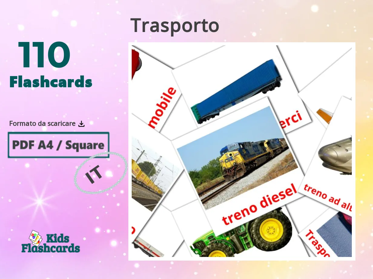 110 Flashcard GRATUITE sugli Trasporto in Italiano | 4 PDF Stampabili