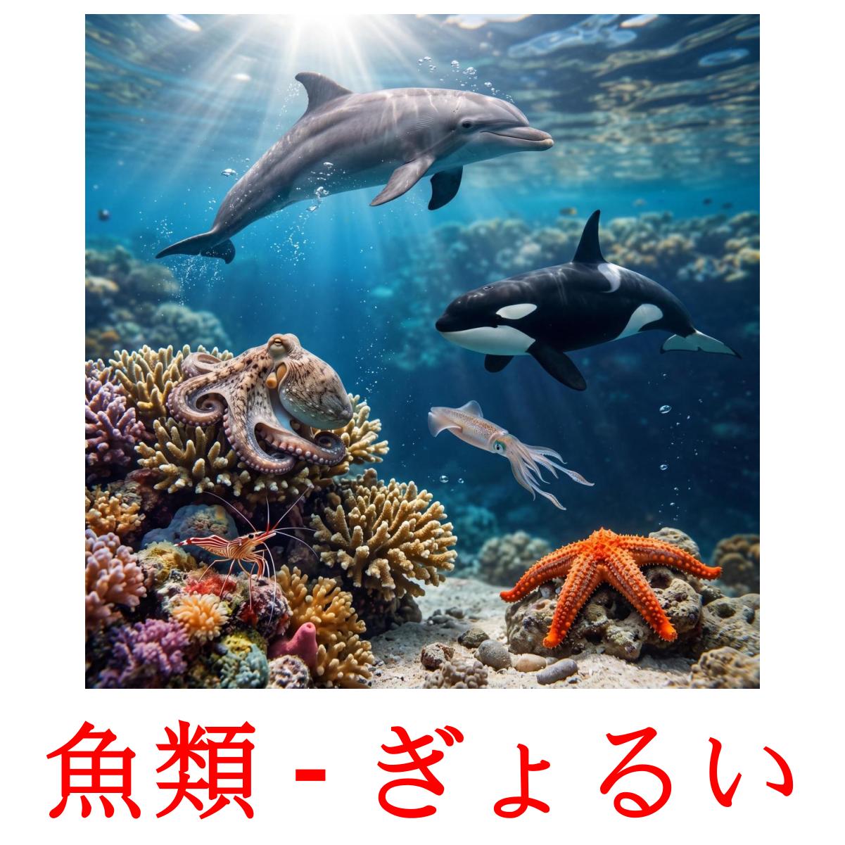 30 Printable Sea animals Flashcards in Japanese (Free PDF)