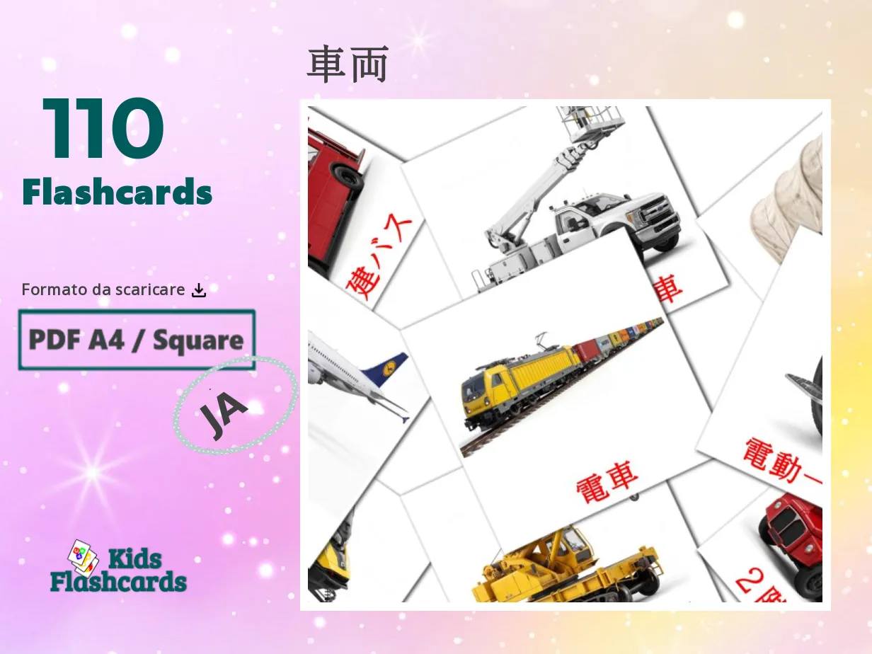 110 Flashcard GRATUITE sugli Trasporto in Giapponese | 4 PDF Stampabili
