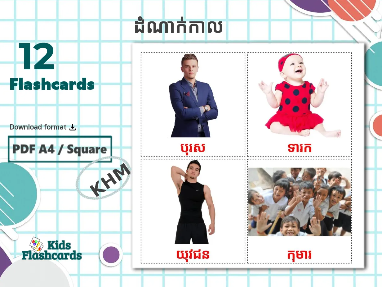 12 Printable Stages Flashcards in Khmer (Free PDF)