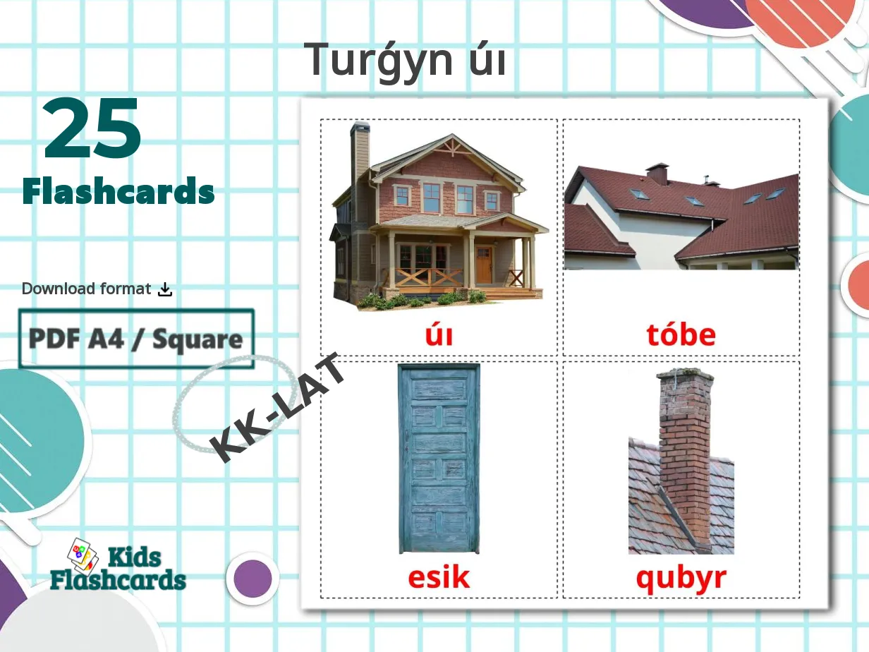 25 Printable House Flashcards in Kazakh(latin) (Free PDF)