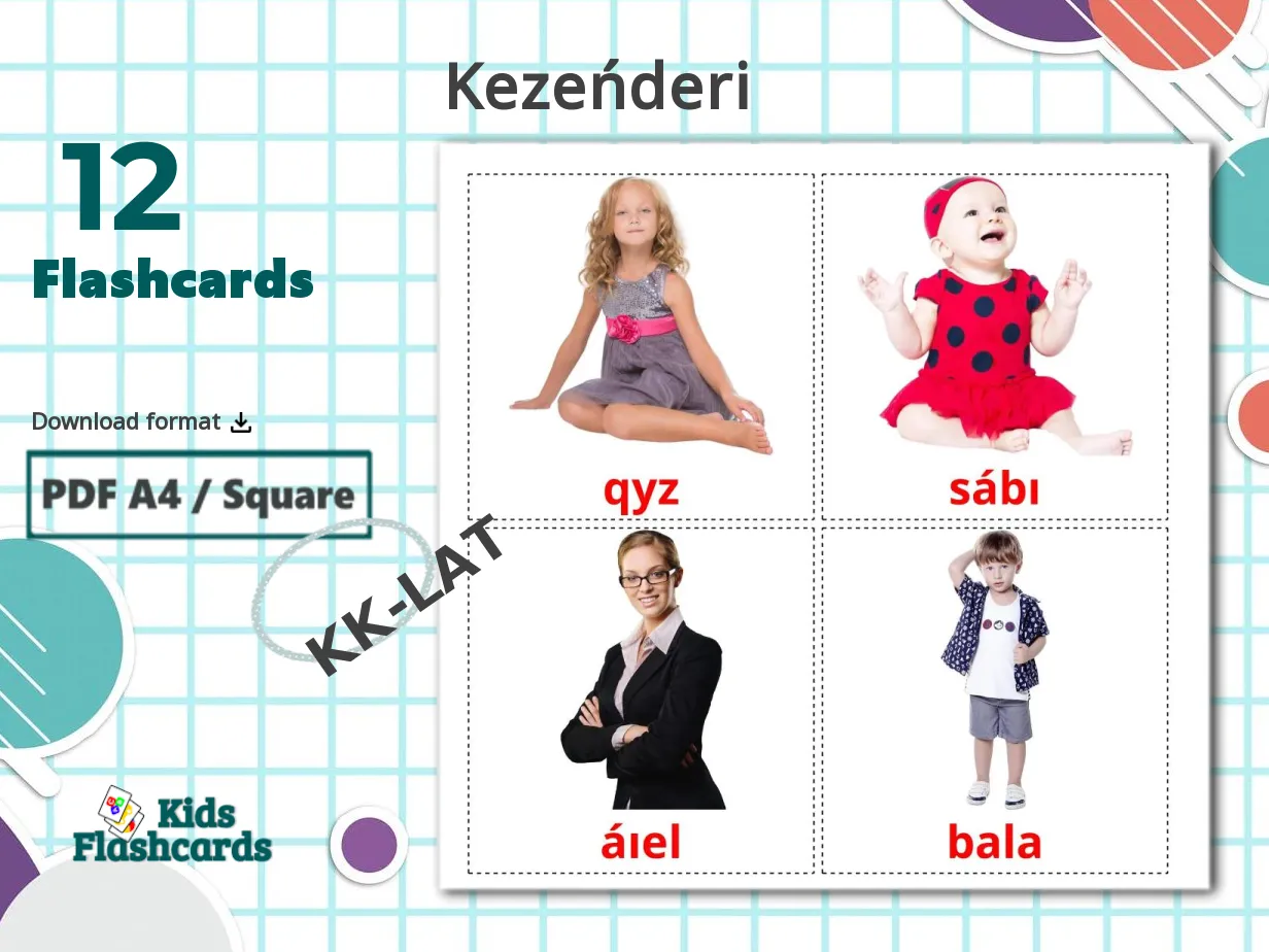 12 Printable Stages Flashcards in Kazakh(latin) (Free PDF)