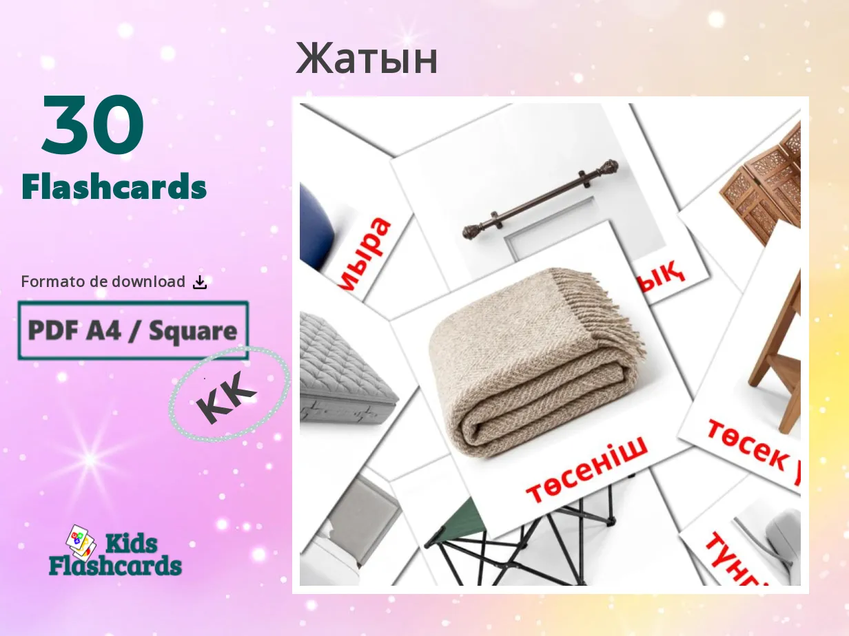 30 Flashcards de Quarto GRÁTIS em Kazakh | 4 PDFs imprimíveis