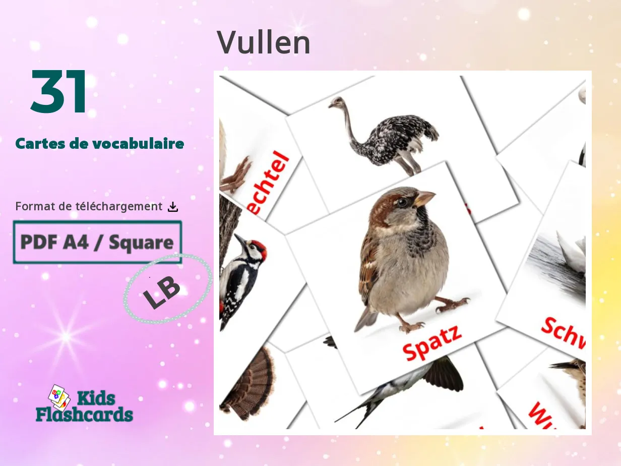 31 Flashcards Oiseaux GRATUIT à imprimer | PDF | Vocabulaire Luxembourgeois