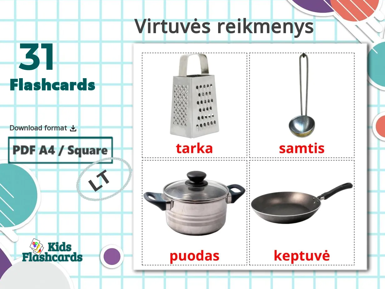 31 FREE Kitchenware Flashcards | PDF | Lithuanian Words
