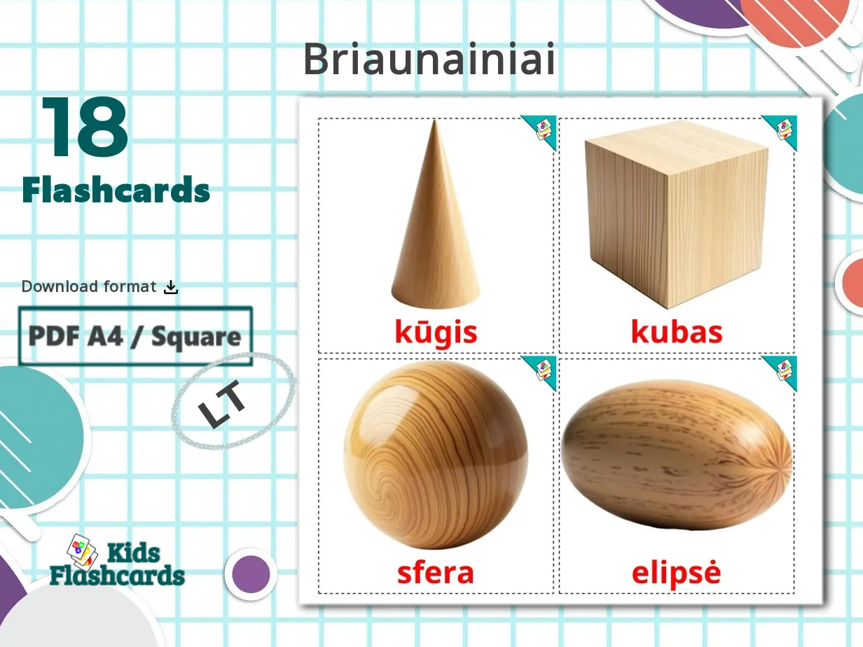 18 Printable 3D Shapes Flashcards in Lithuanian (Free PDF)