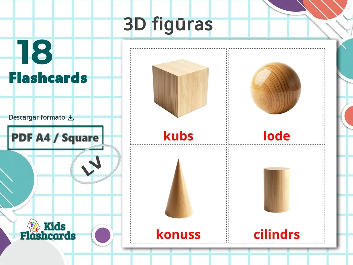 18 Tarjetas de Aprendizaje de Formas 3D GRATIS en PDF | Imágenes en Letón