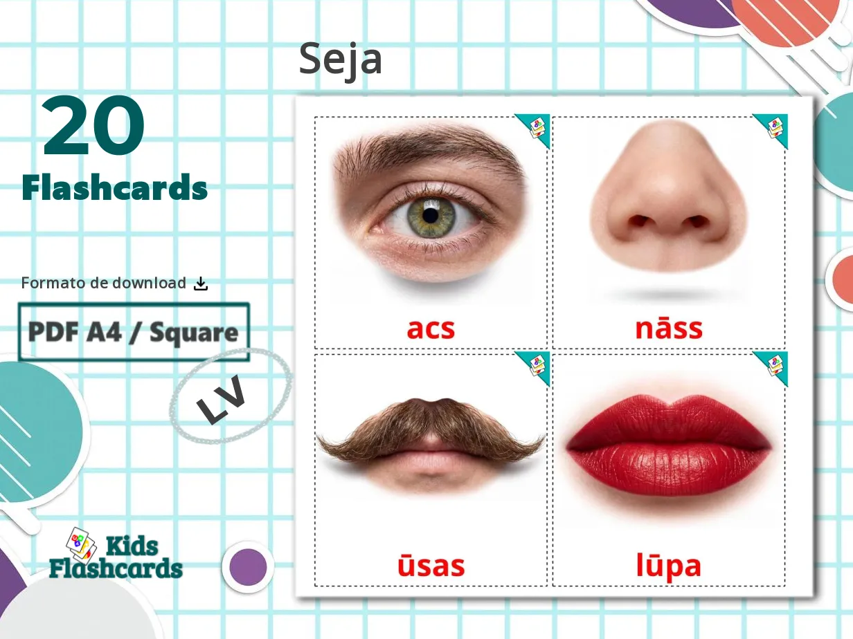 20 Cartões linguagem de Cara GRÁTIS em 4 formatos PDF | Letão Pictures