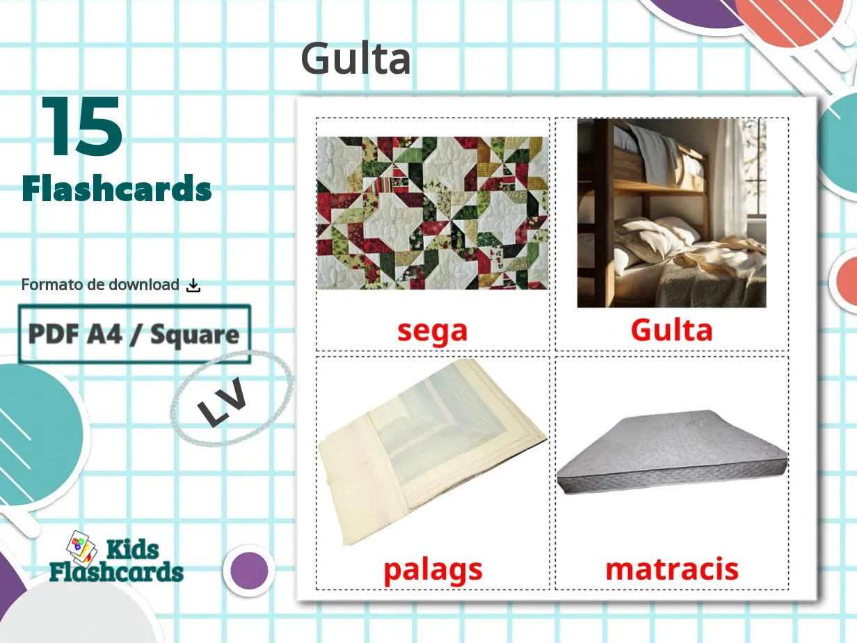 15 Cartões linguagem de Cama GRÁTIS em 4 formatos PDF | Letão Pictures