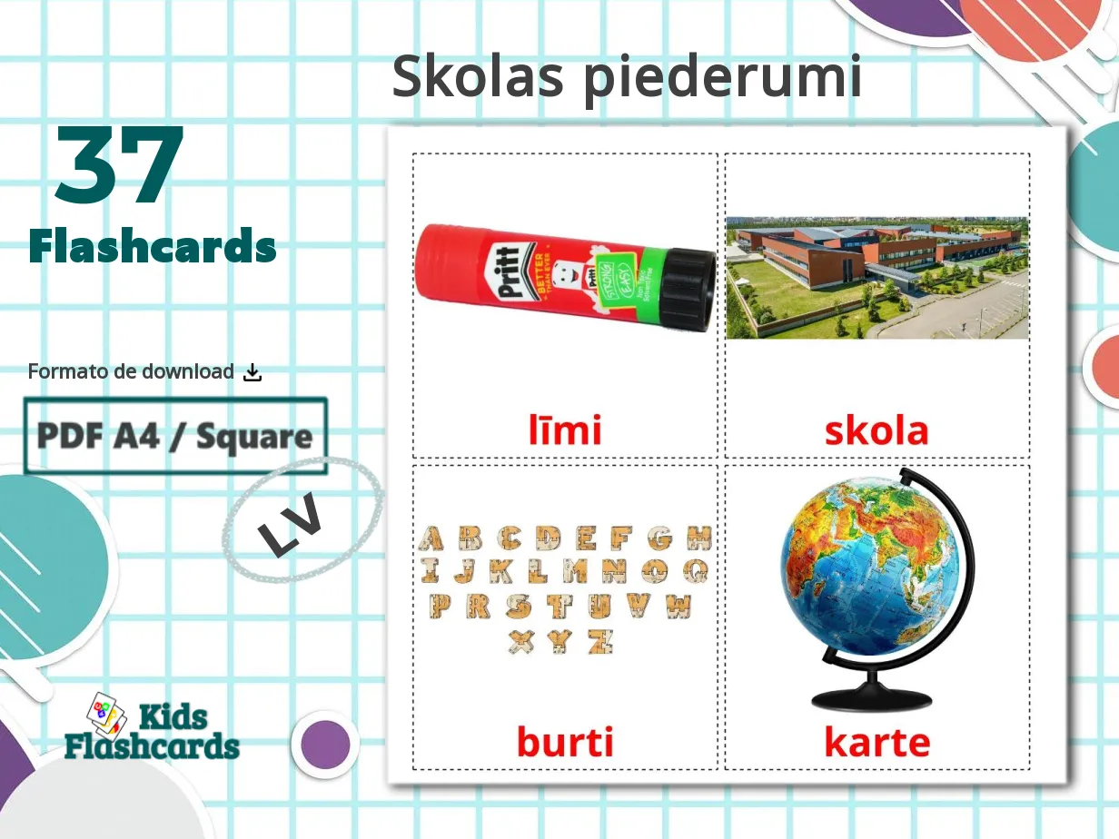 37 Cartões linguagem de Objetos de sala de aula GRÁTIS em 4 formatos PDF | Letão Pictures