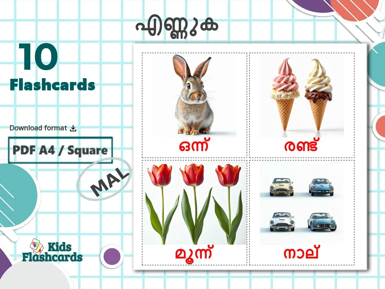 10 Printable Counting Flashcards in Malayalam (Free PDF)