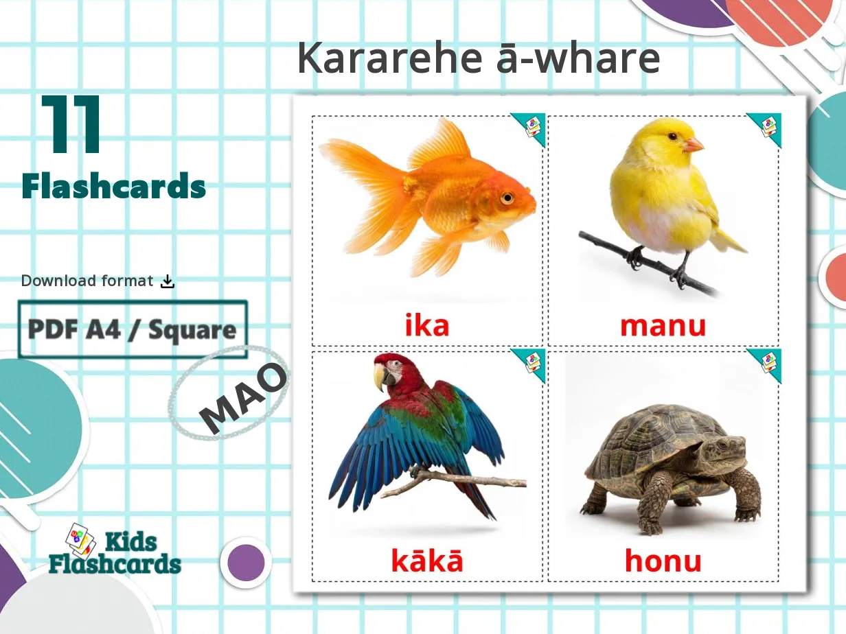 11 Printable Domestic animals Flashcards in Maori (Free PDF)