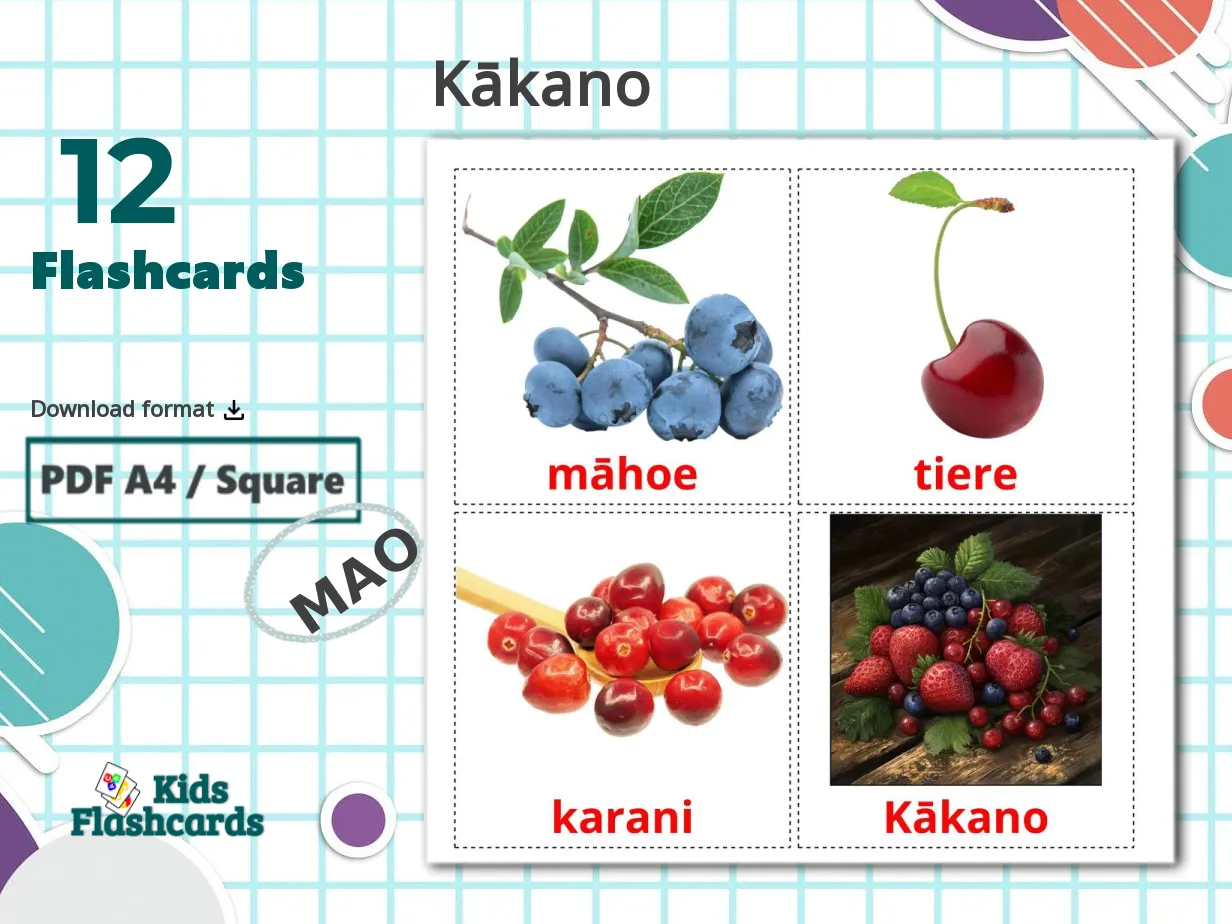 12 Printable Berries Flashcards in Maori (Free PDF)