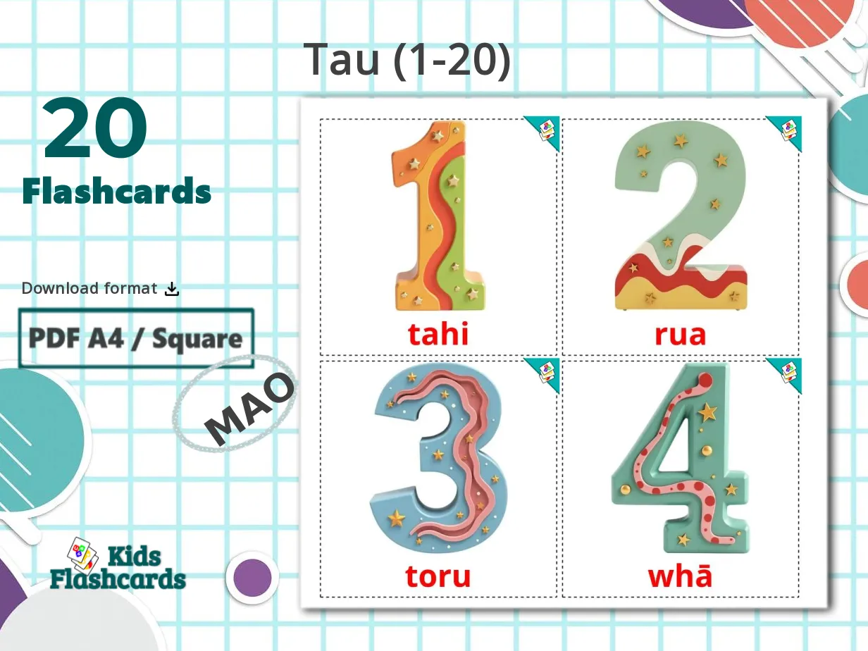 20 Printable Numbers (1-20) Flashcards in Maori (Free PDF)