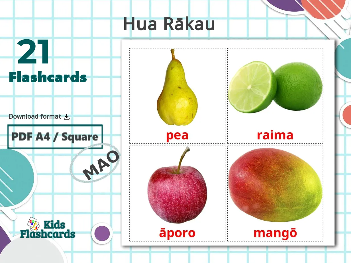 21 Printable Fruits Flashcards in Maori (Free PDF)