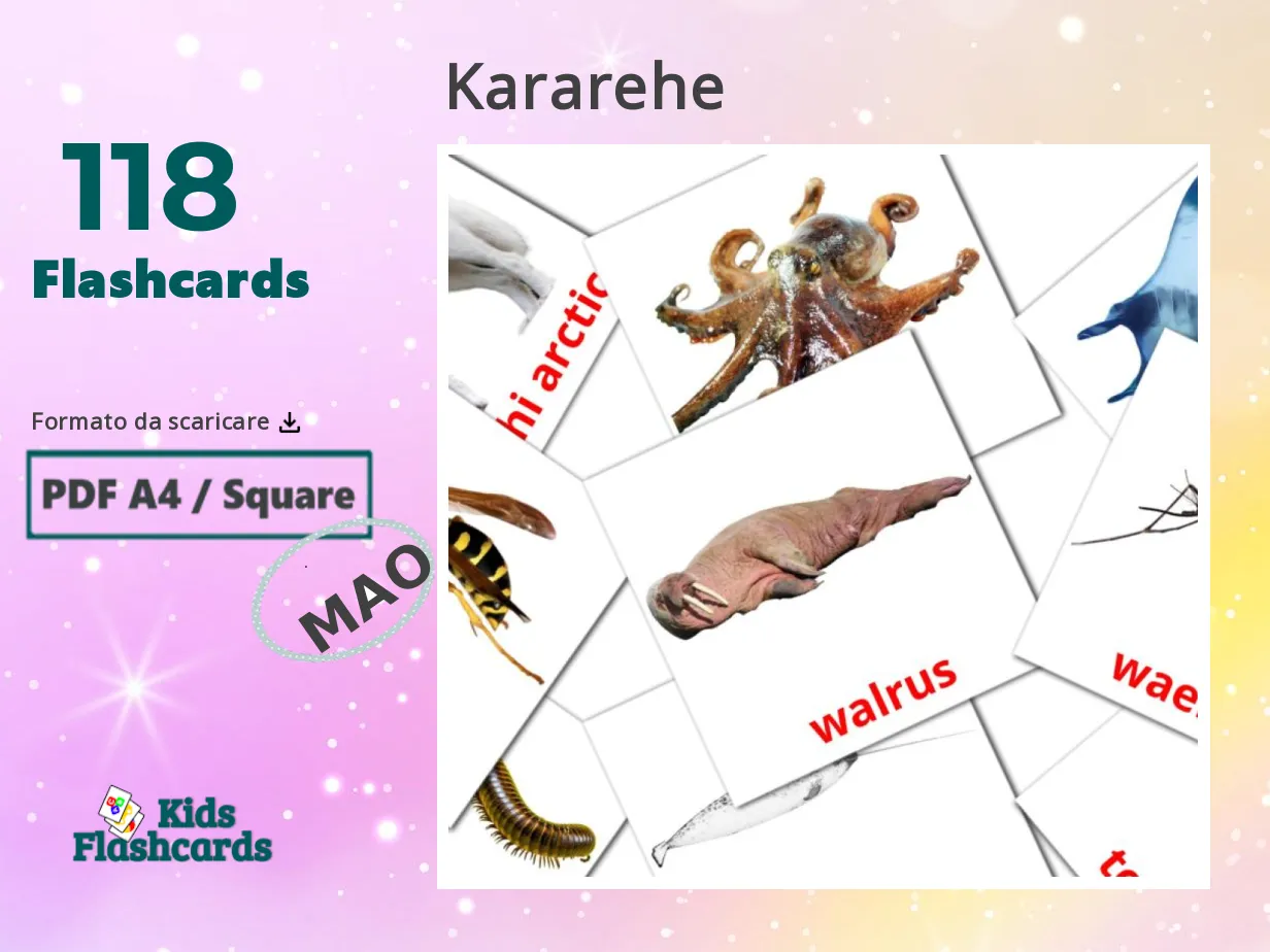 118 Flashcard GRATUITE sugli Animali in Maori | 4 PDF Stampabili