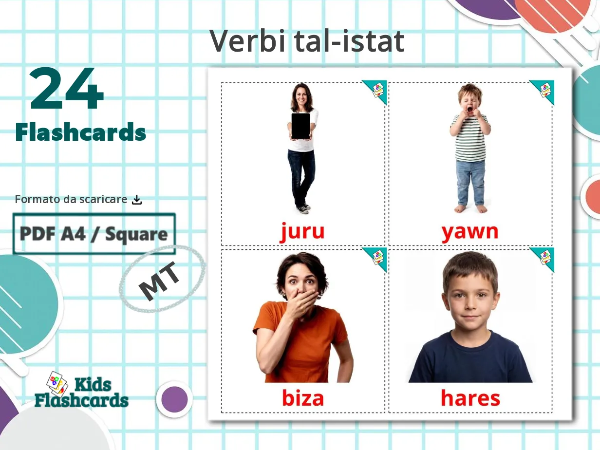 24 Flashcard GRATUITE sui Verbi di Stato in 4 Formati PDF | Immagini in ...