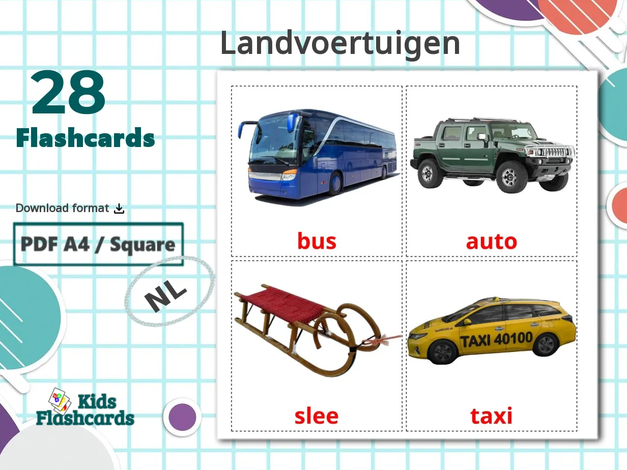 28 Printable Land transport Flashcards in Dutch (Free PDF)