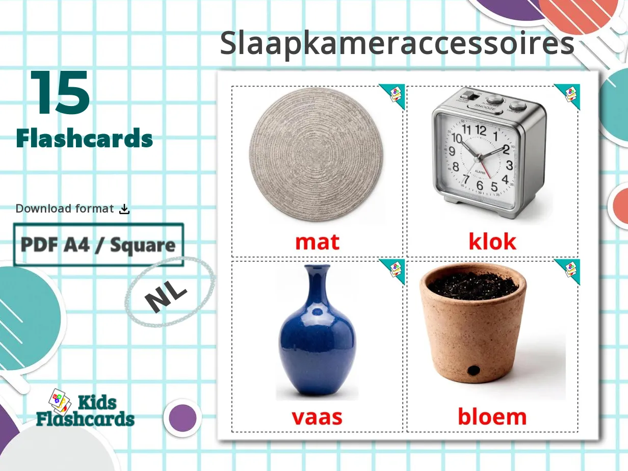 15 Printable Bedroom accessories Flashcards in Dutch (Free PDF)