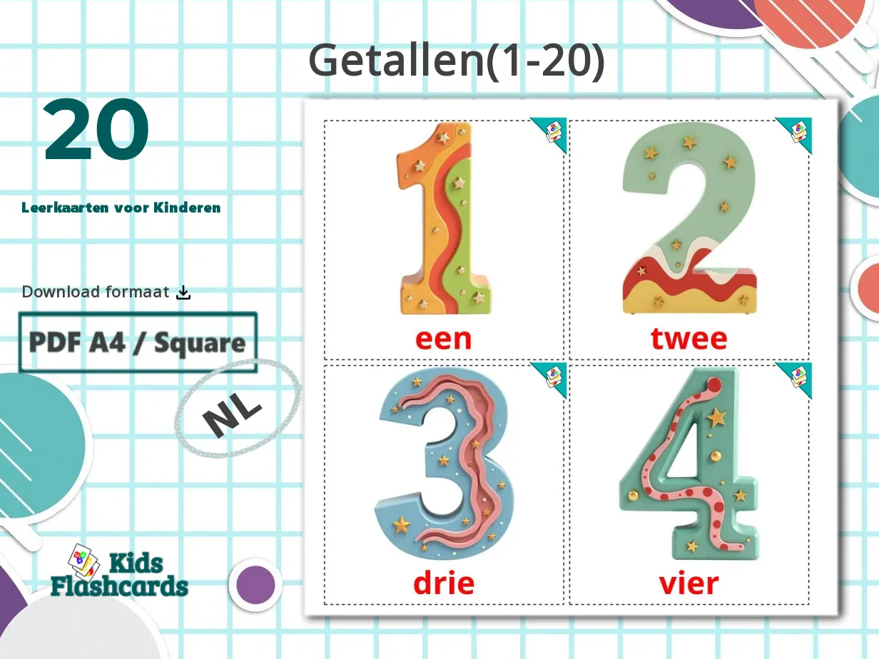 20 GRATIS Getallen(1-20) Leerkaarten voor Kinderen in 4 PDF formaten ...