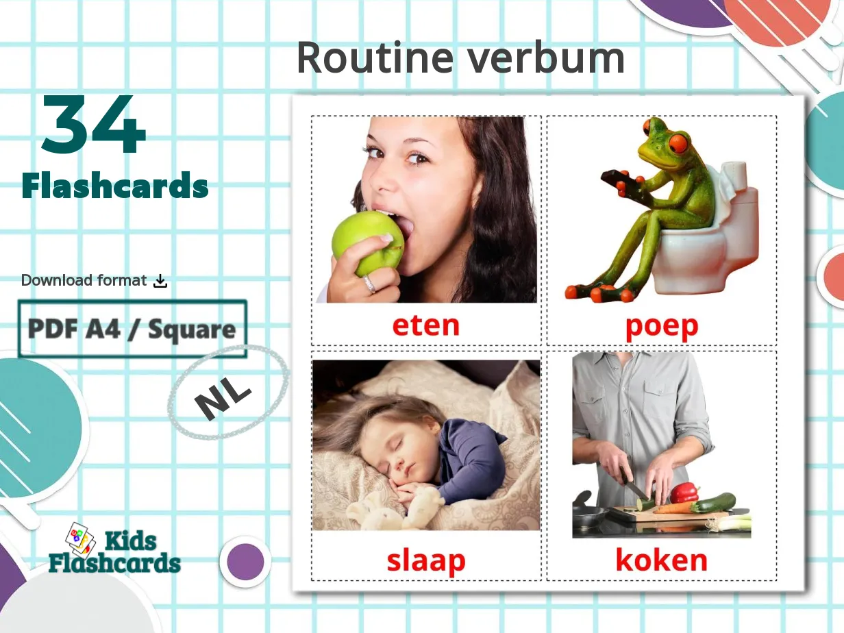 34 Printable Routine verbs Flashcards in Dutch (Free PDF)