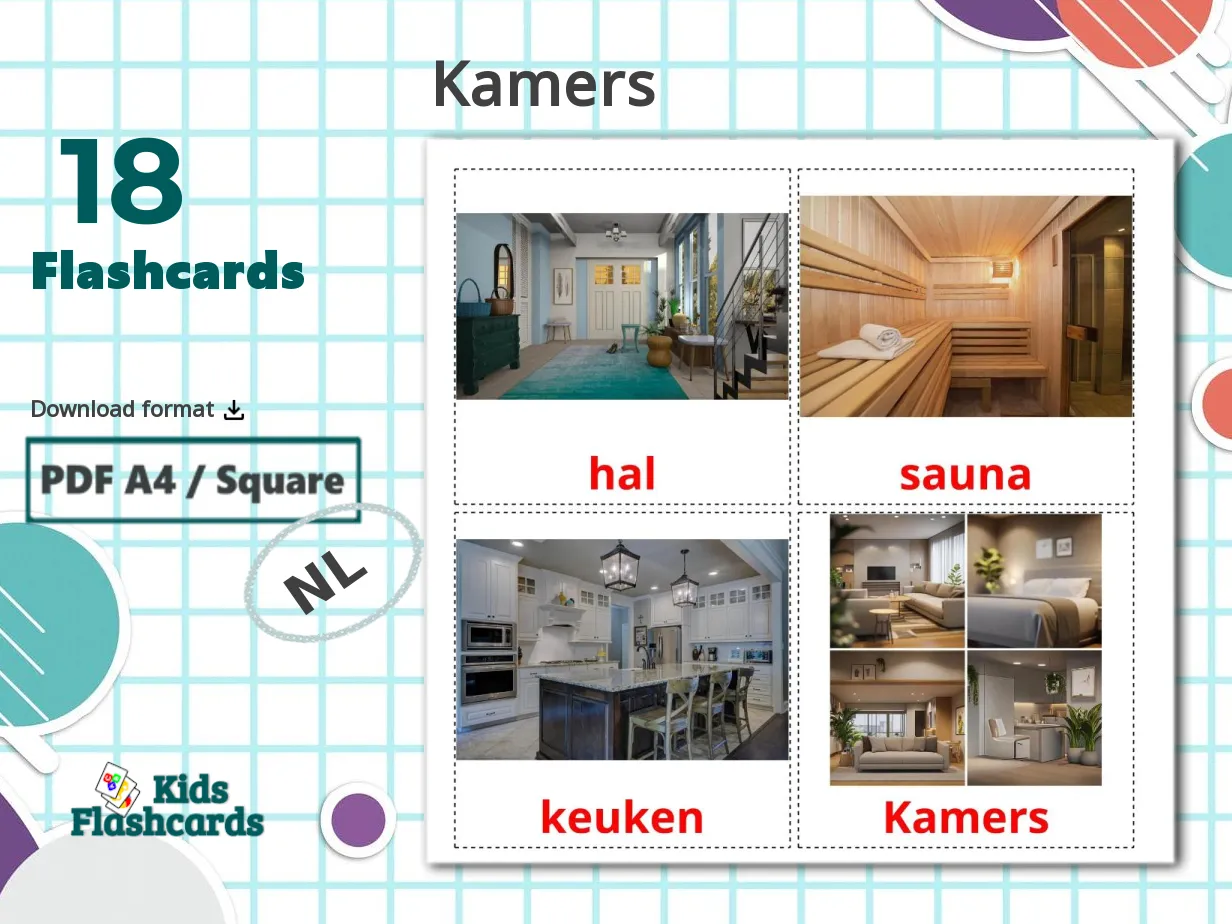 18 Printable Rooms Flashcards in Dutch (Free PDF)
