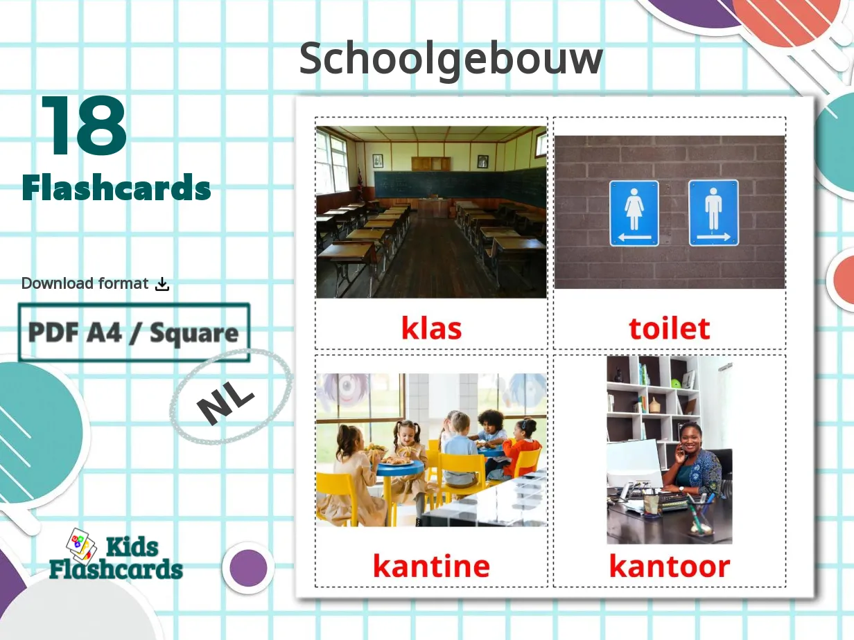 18 Printable School building Flashcards in Dutch (Free PDF)